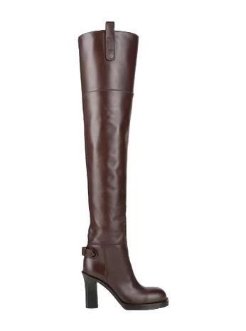 Burberry Round Toe Leather Over-the-knee Boots - Brown