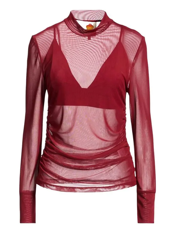 Farm Rio Solid Mesh Mock Neck Top - Red