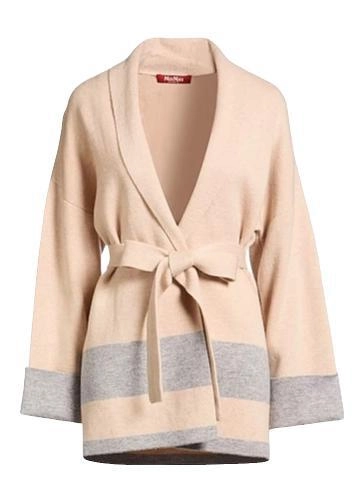 Max Mara Two-tone Intarsia Knit Long Sleeve Belted Sweater - Apricot