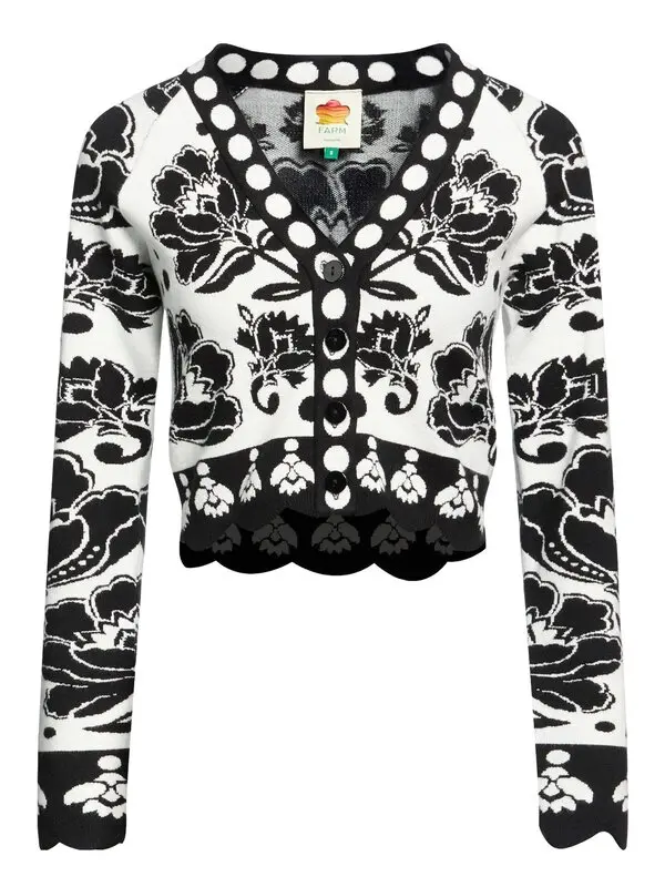 Farm Rio Floral Jacquard-knit Cardigan - White