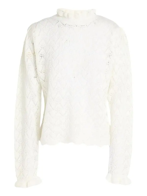 Farm Rio Lightweight Crochet Knit Long Sleeve Sweater - White