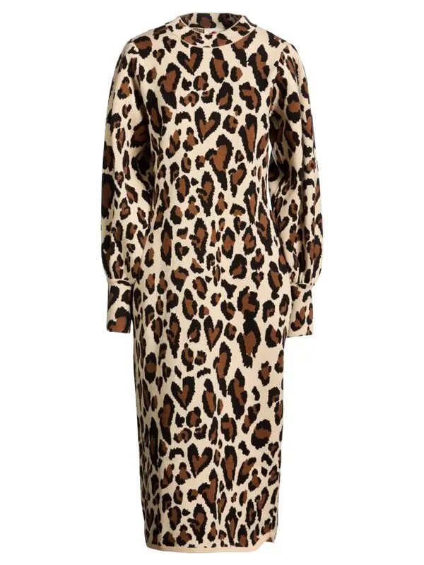 Farm Rio Leopard Print Knit Midi Dress - Nude