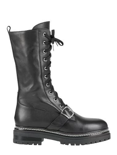 Max Mara Round Toe Leather Lace-up Boots - Black