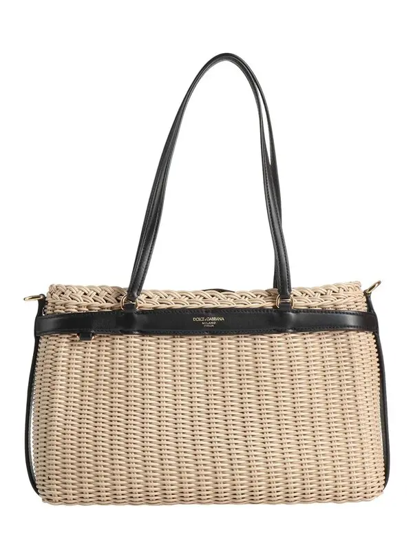 Dolce & Gabbana Leather Trimmed Woven Tote - Off White