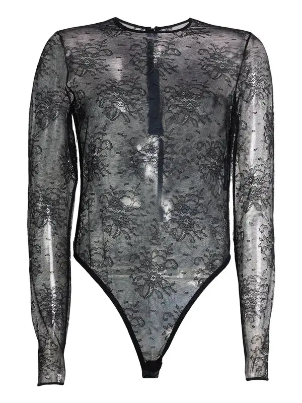 Dolce & Gabbana Lace Long Sleeve Crewneck Top - Black