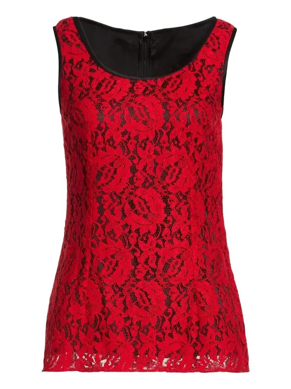 Dolce & Gabbana Lace Scoop Neck Sleeveless Top - Red