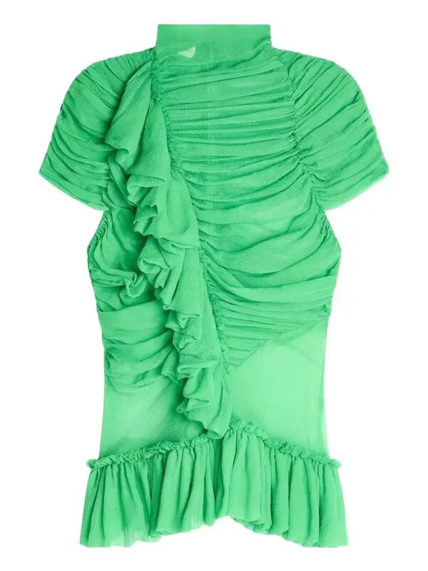 Dries Van Noten Ruffled Silk Top - Green