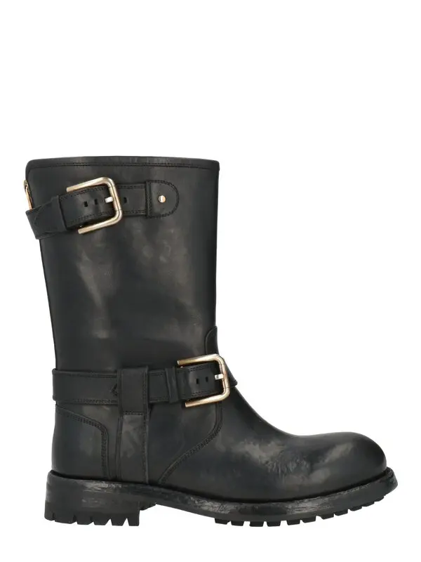 Dolce & Gabbana Leather Biker Ankle Boots - Black