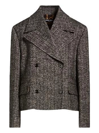 Dolce & Gabbana Double Breasted Pea Coat With Striped Bouclé Fabric - Black
