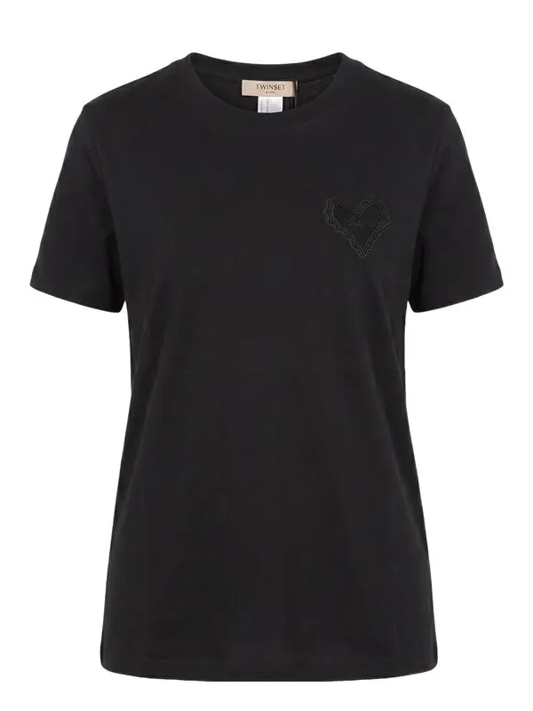 TWINSET Heart Appliqué Short Sleeve T-shirt - Black