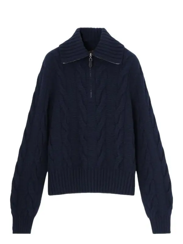Loro Piana Napier Mock Neck Sweater - Navy Blue