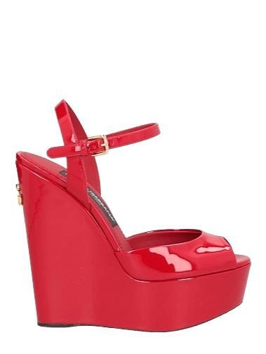 Dolce & Gabbana Patent Leather Wedge Heel Sandals - Red