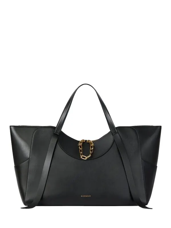 Givenchy Grained Leather Large Tote Bag With Metal Chain - Black