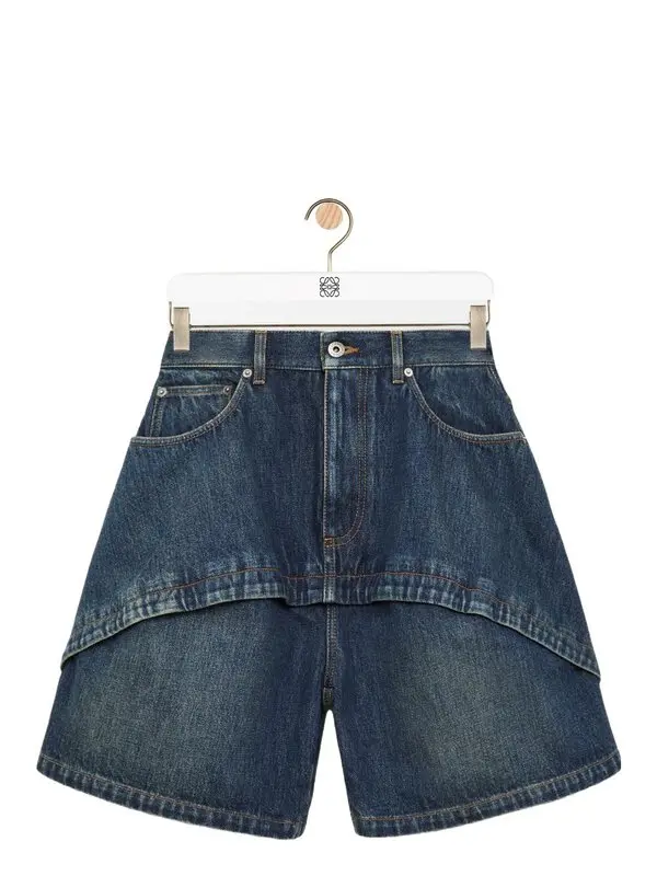 Loewe Asymmetric Panelled Denim Shorts - Dark Blue