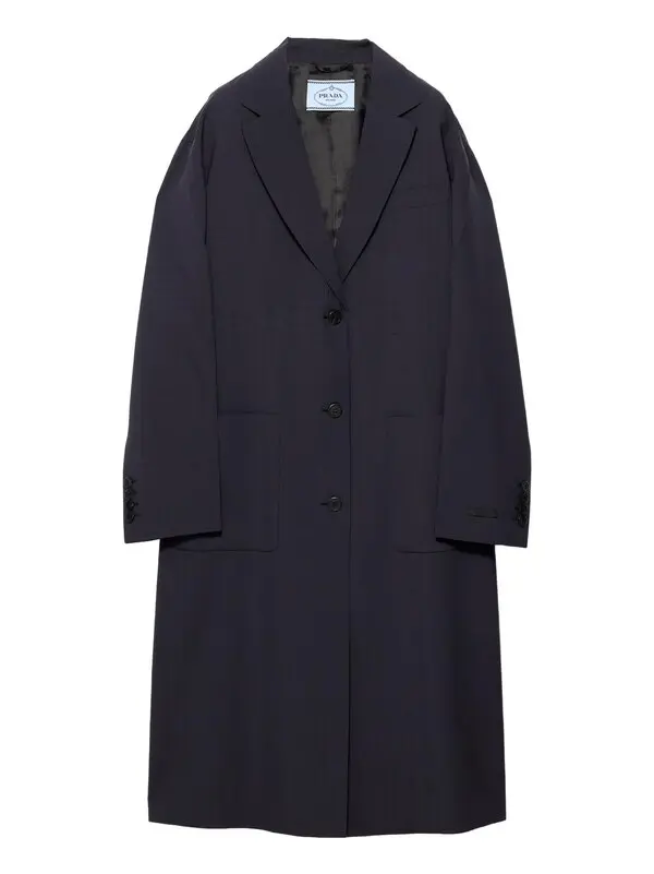 Prada Single-breasted Light Wool Coat - Navy