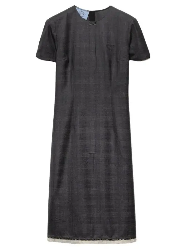 Prada Checked Wool Sheath Dress - Bituminous Ash Free