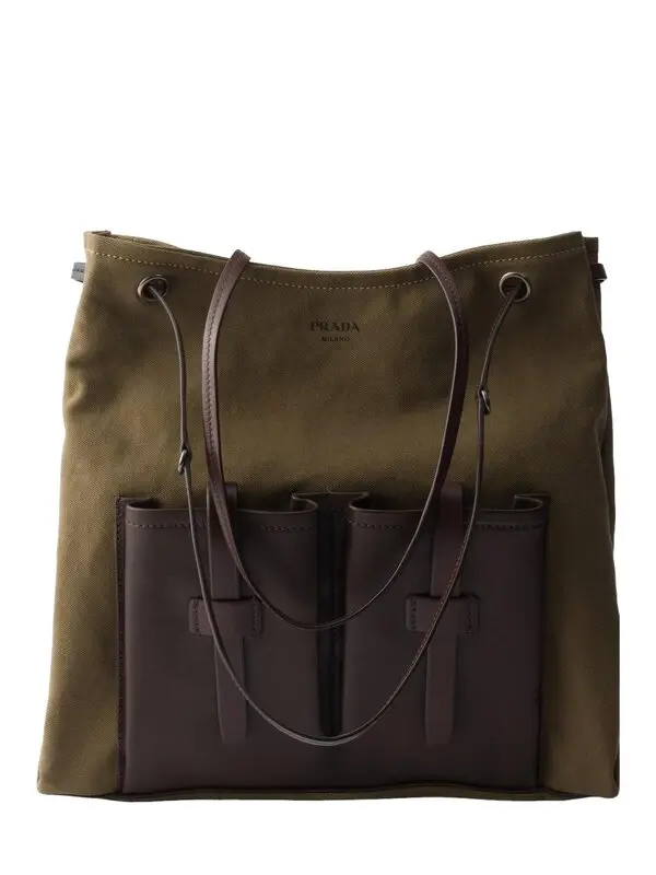 Prada Large Canvas And Leather Tote Bag - Forest Green
