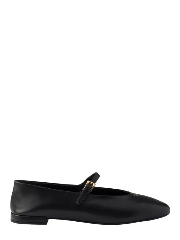 Prada Leather Ballerinas With Buckle Detail - Black