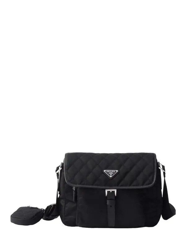 Prada Medium Quilted Re-nylon Shoulder Bag With Saffiano Leather Trim - Black