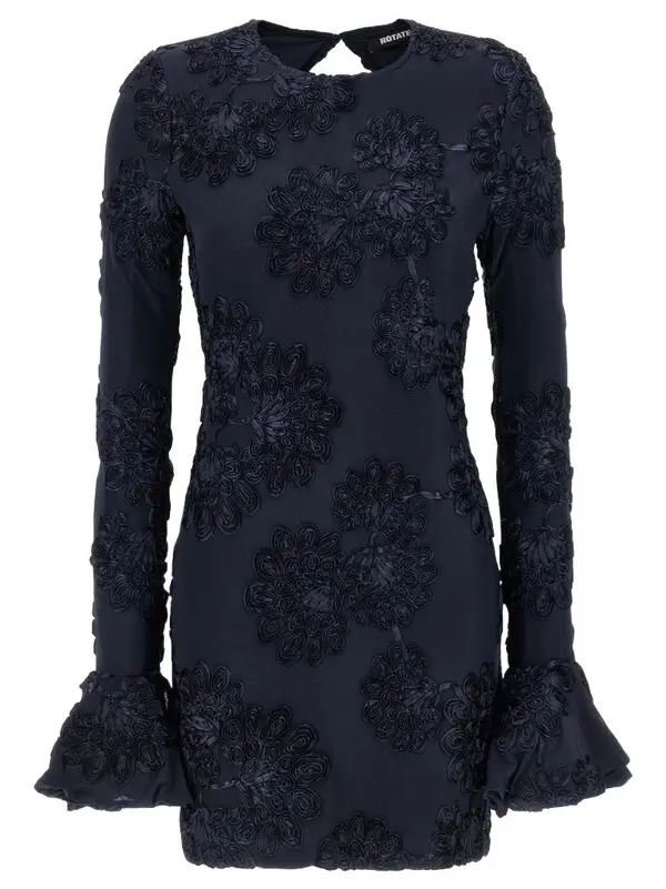 ROTATE BY BIRGER CHRISTENSEN Long Sleeve Dress With 3d Floral Pattern - Black