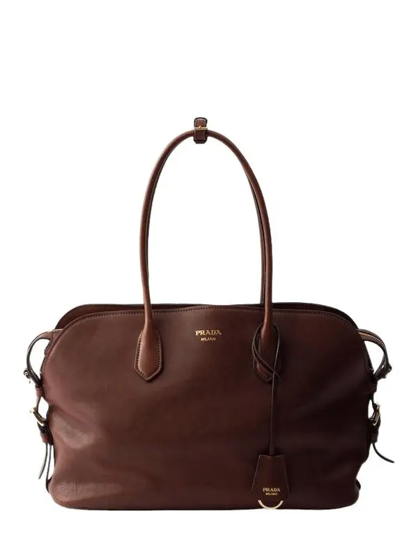 Prada Large Signet Leather Tote Bag - Cocoa