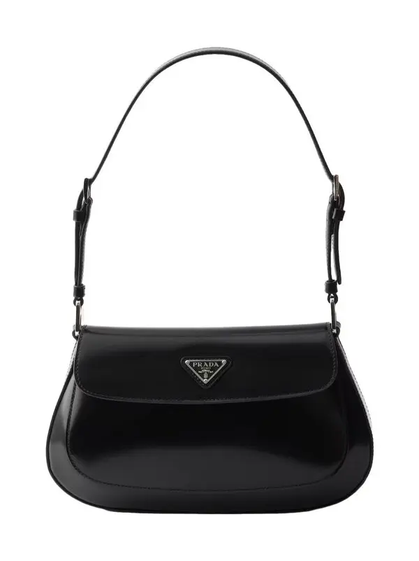 Prada Cleo Brushed Leather Shoulder Bag - Black
