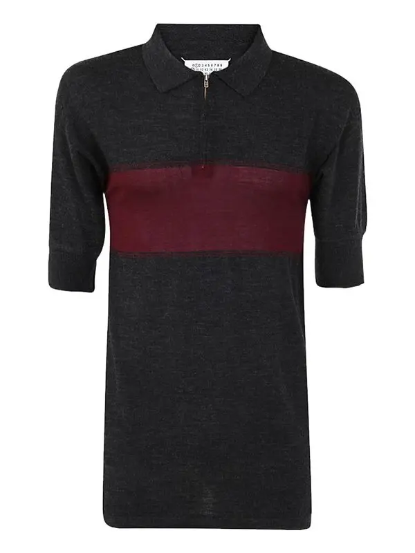MAISON MARGIELA Two-toned Knitted Polo Shirt - Black