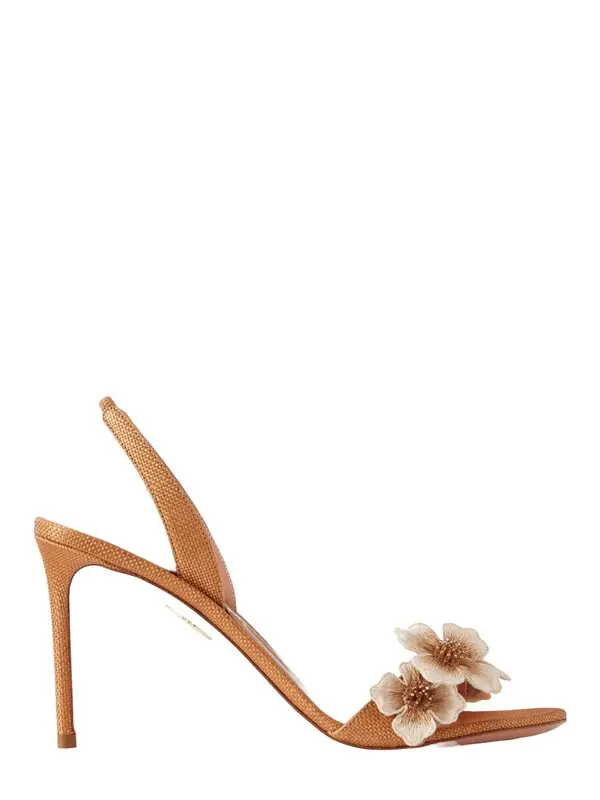 AQUAZZURA Passionflower 85" Embellished Raffia Slingback Sandals - Brown