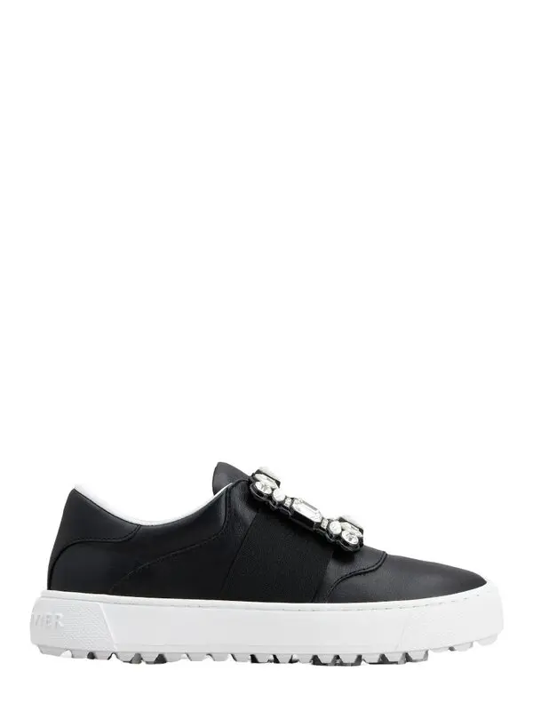 ROGER VIVIER Very Vivier Strass Buckle Leather Sneakers - Black