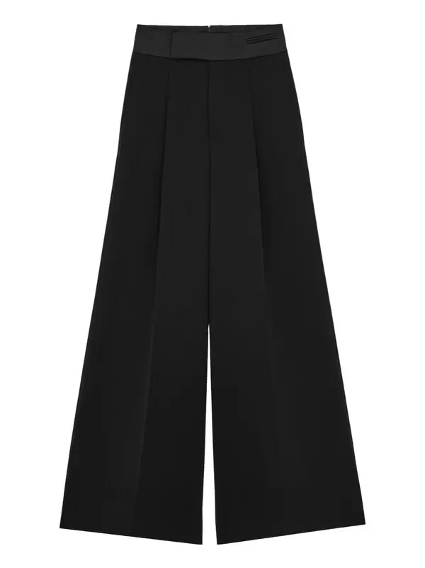 Saint Laurent Wide-leg Tuxedo Pants In Grain De Poudre - Black