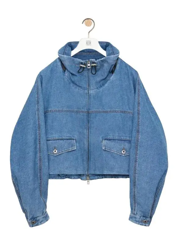 Loewe Denim Jacket With Leather Trim - Light Blue