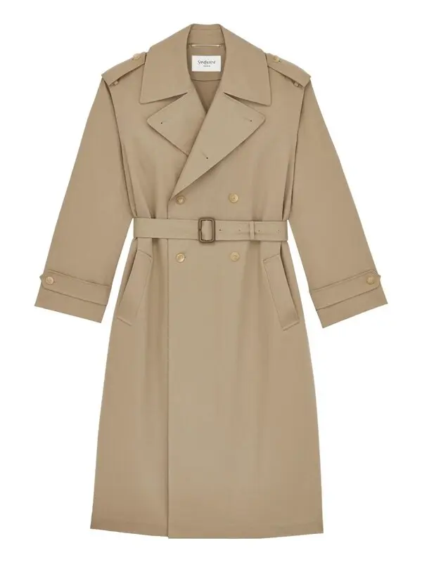 Saint Laurent Bonded Cotton Trench Coat - Nude