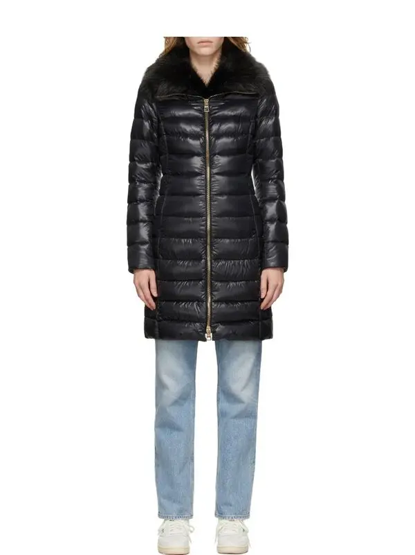 Herno Mid-length Quilted Down Puffer Coat With Fur Trim - Black