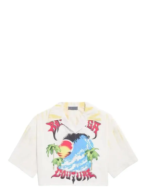 Balenciaga Extreme Tie Dye Bowling Shirt With Printed Artwork - White/yellow