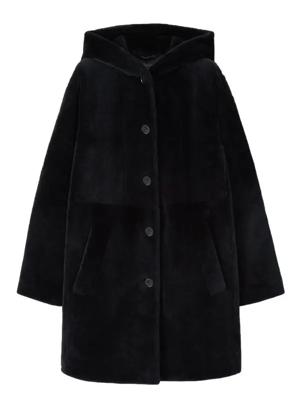 Loro Piana Shearling Hooded Parka - Navy Blue
