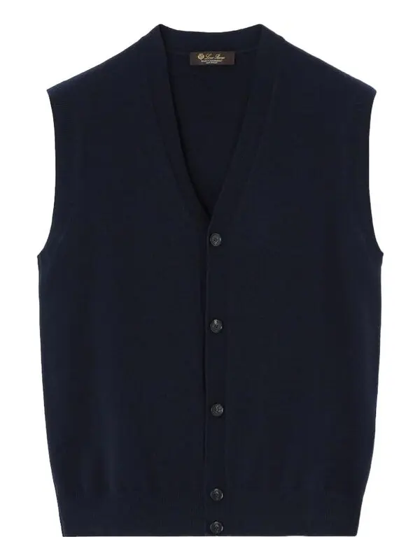 Loro Piana V-neck Horn Button Vest - Navy Blue
