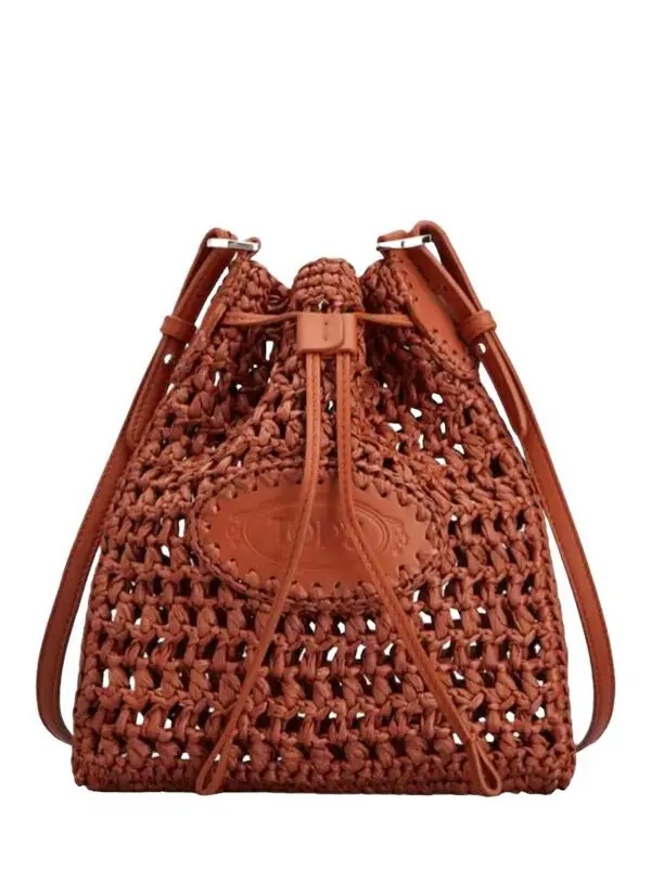 TOD'S Raffia And Leather Mini Bucket Bag - Brown
