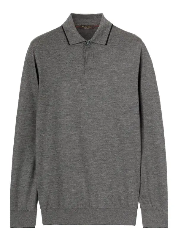 Loro Piana Long-sleeve Wool Polo Sweater - Gray