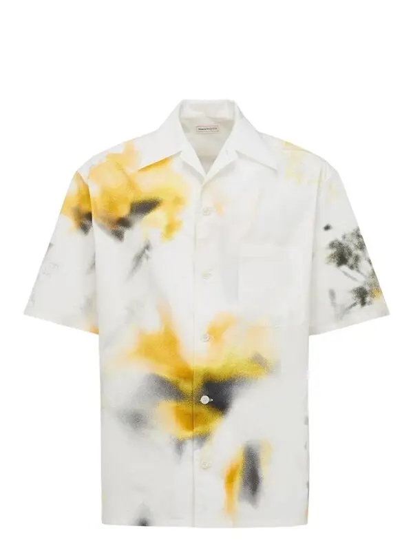 Alexander McQueen Obscured Flower Buttoned Bowling Shirt - White