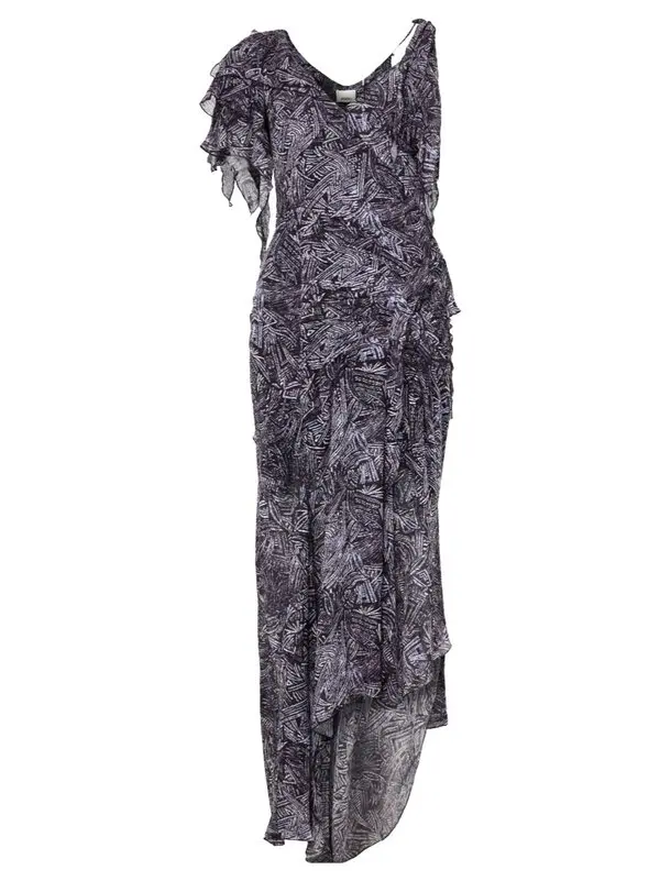Isabel Marant Étoile Geometric Print Ruffled Sleeve Dress - Black