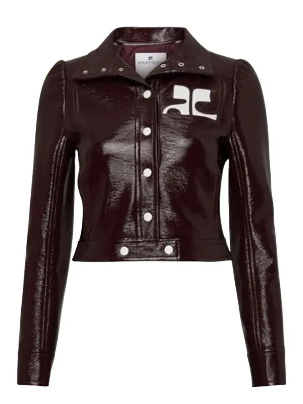 COURREGES Long-sleeved Logo Leather Jacket - Black