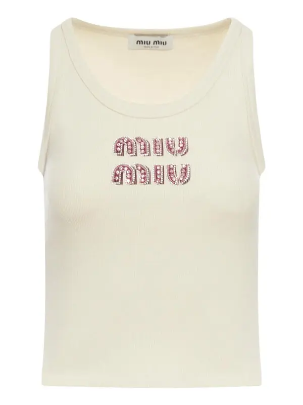Miu Miu Ribbed Jersey Tank Top With Embroidered Logo - No