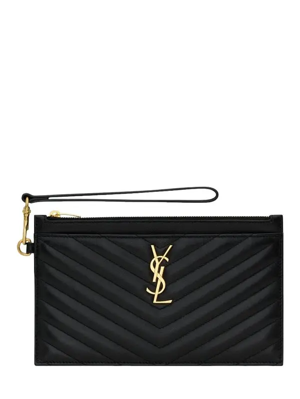 Saint Laurent Cassandre Matelassé Large Zipped Pouch - Black