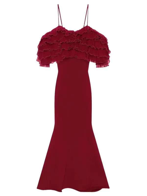 Givenchy Long Ruffled Knit Dress - Red