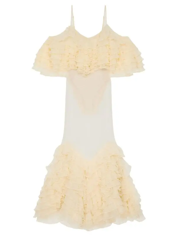Givenchy Long Ruffled Dress In Ultra-fine Knit - Beige