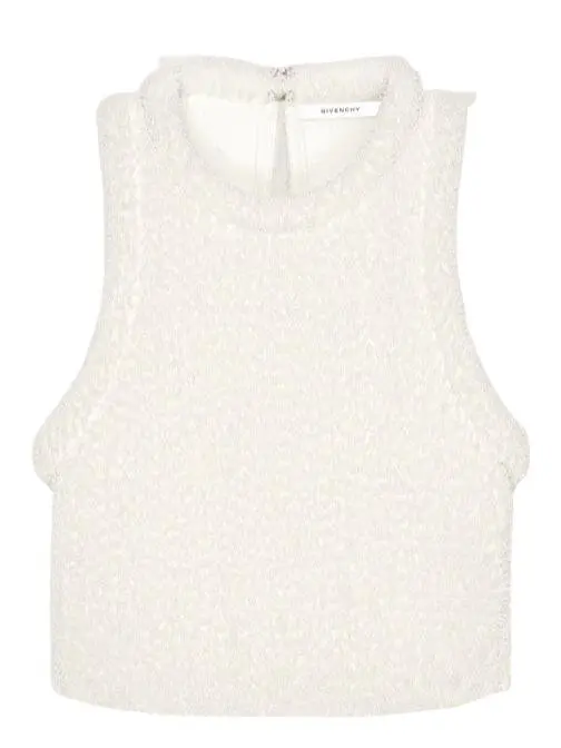 Givenchy Cropped Knit Top With Embroidered Pearls - Ivory