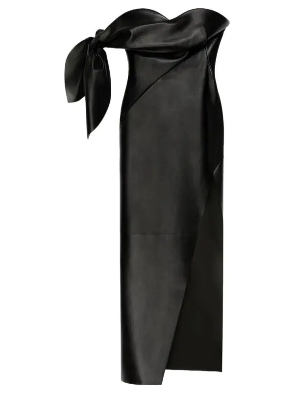 Givenchy Long Nappa Leather Bustier Dress With Bow Detail - Black