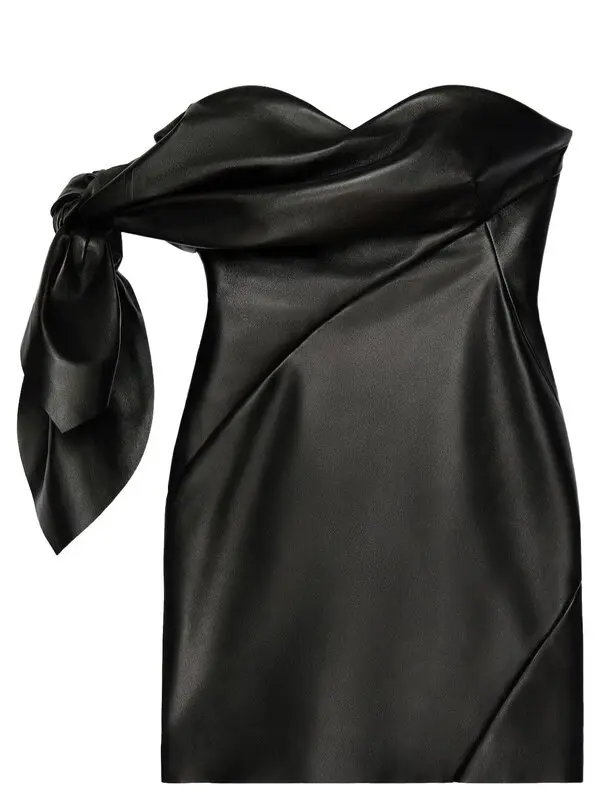 Givenchy Mini Bustier Dress In Nappa Leather With Bow Detail - Black