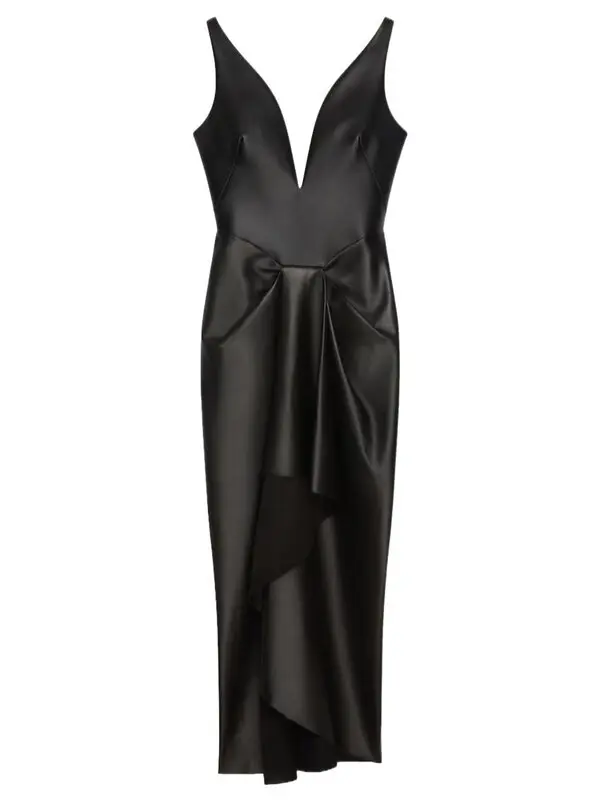 Givenchy Sleeveless Plunge V-neck Wrapped Leather Dress - Black
