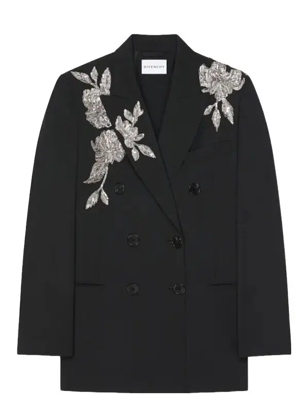 Givenchy Double-breasted Wool Jacket With Sequins - Black